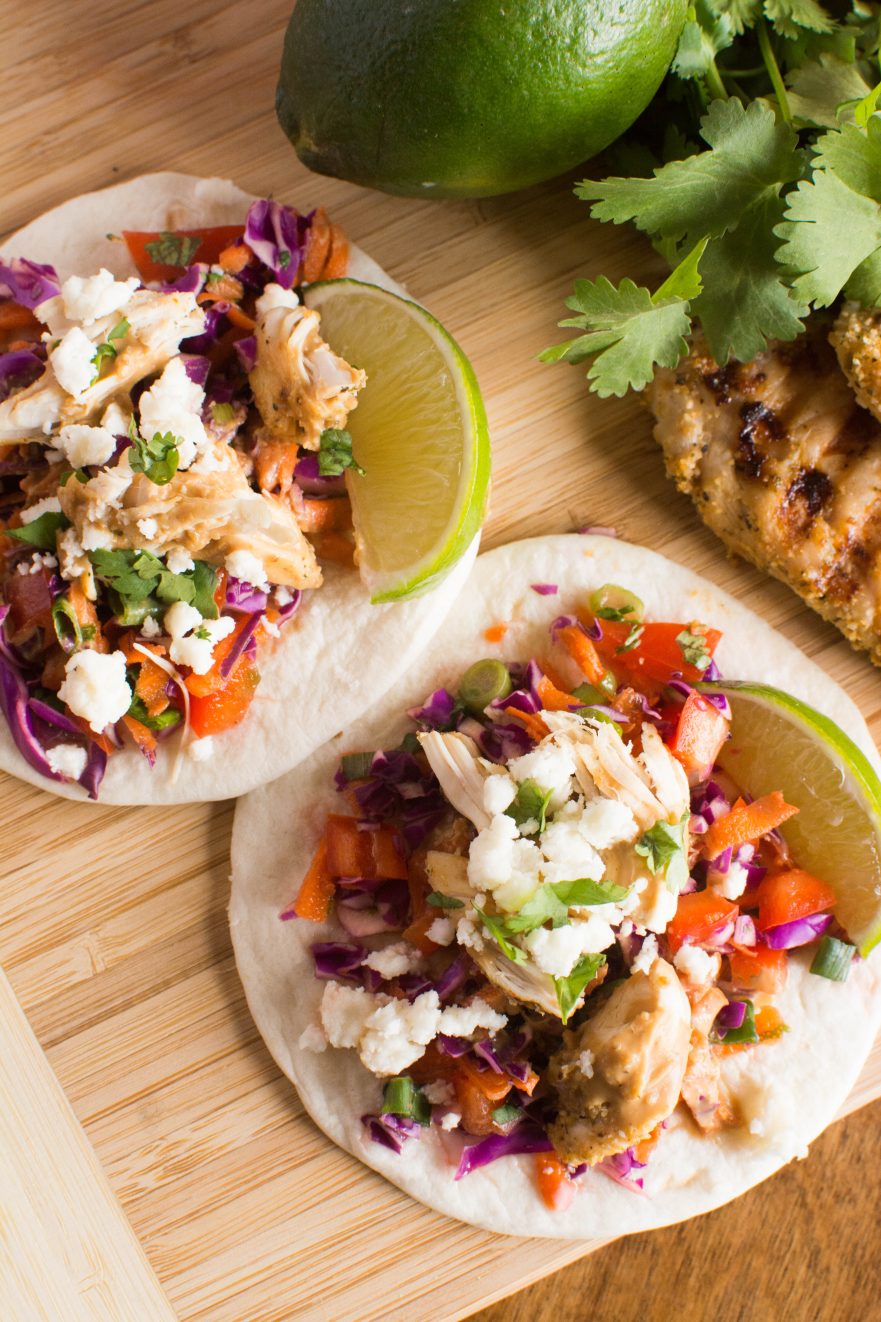Grilled Chicken Street Tacos with Spicy Peanut Sauce - Stirlist